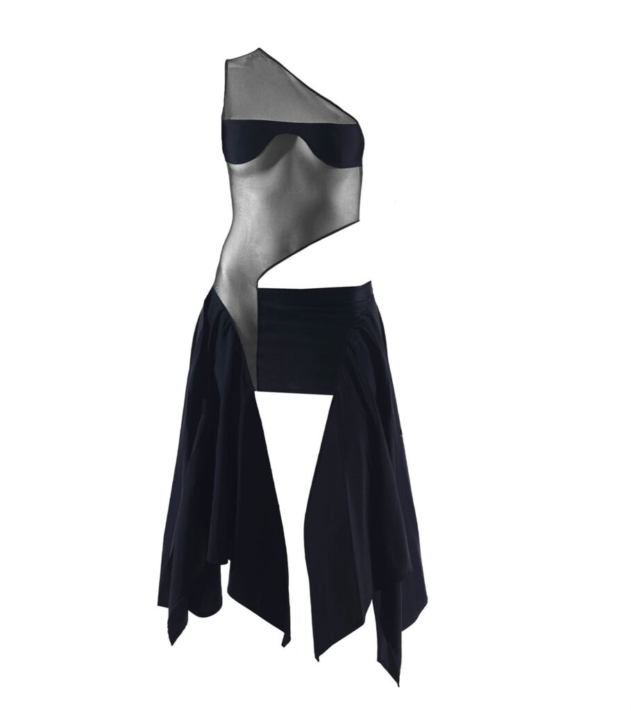 Black Tricot/ Mesh Cut Out Dress - SKETCH-Y